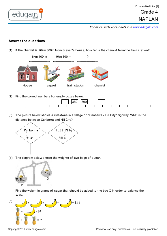 Year 3 NAPLAN Printable Worksheets Online Practice Online Tests And