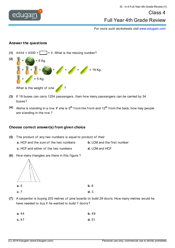 27 FREE MATH WORKSHEET FOR CLASS 4 ICSE BOARD HD PDF PRINTABLE DOCX 