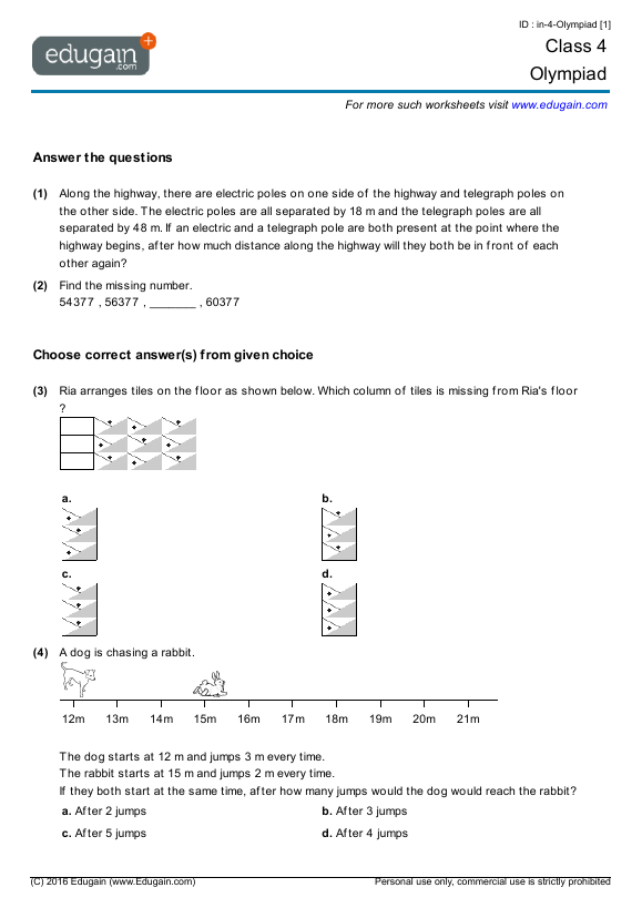 Grade 4 Olympiad Printable Worksheets Online Practice Online Tests 